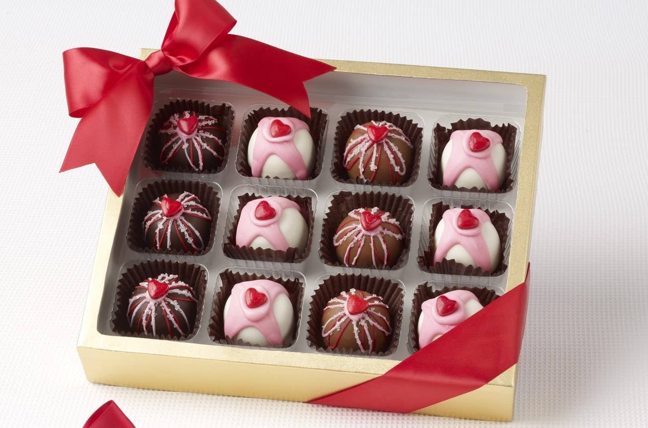 12oz 12pc Fudge Love® Heart Truffles | Trophy Blooms